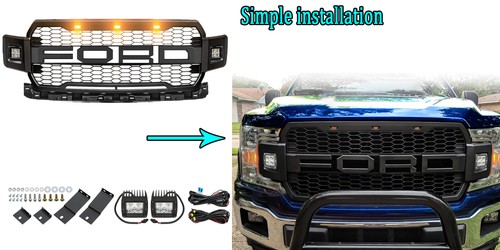 For Ford F150 2018 2019 2020 Grill Raptor Style Grille Front Hood Black ...