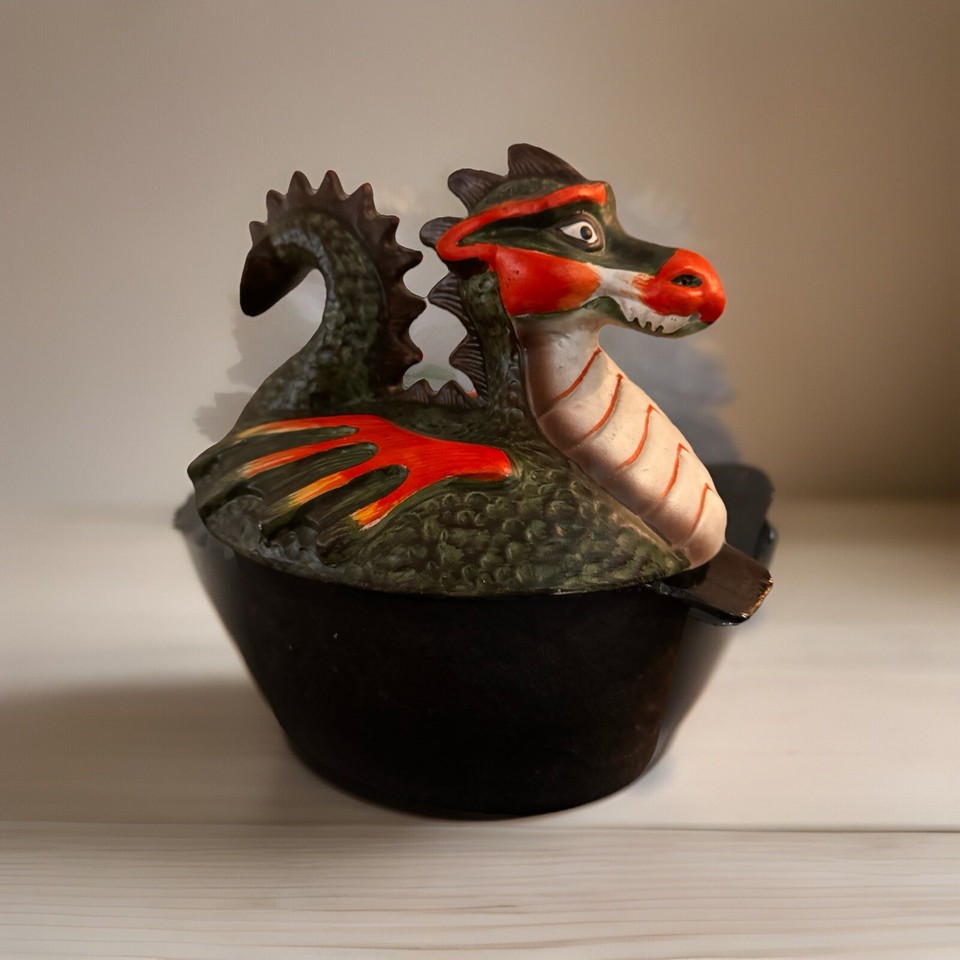 Vtg. Cast Iron & Ceramic Dragon Minuteman 1986 Stove Top Steamer ...