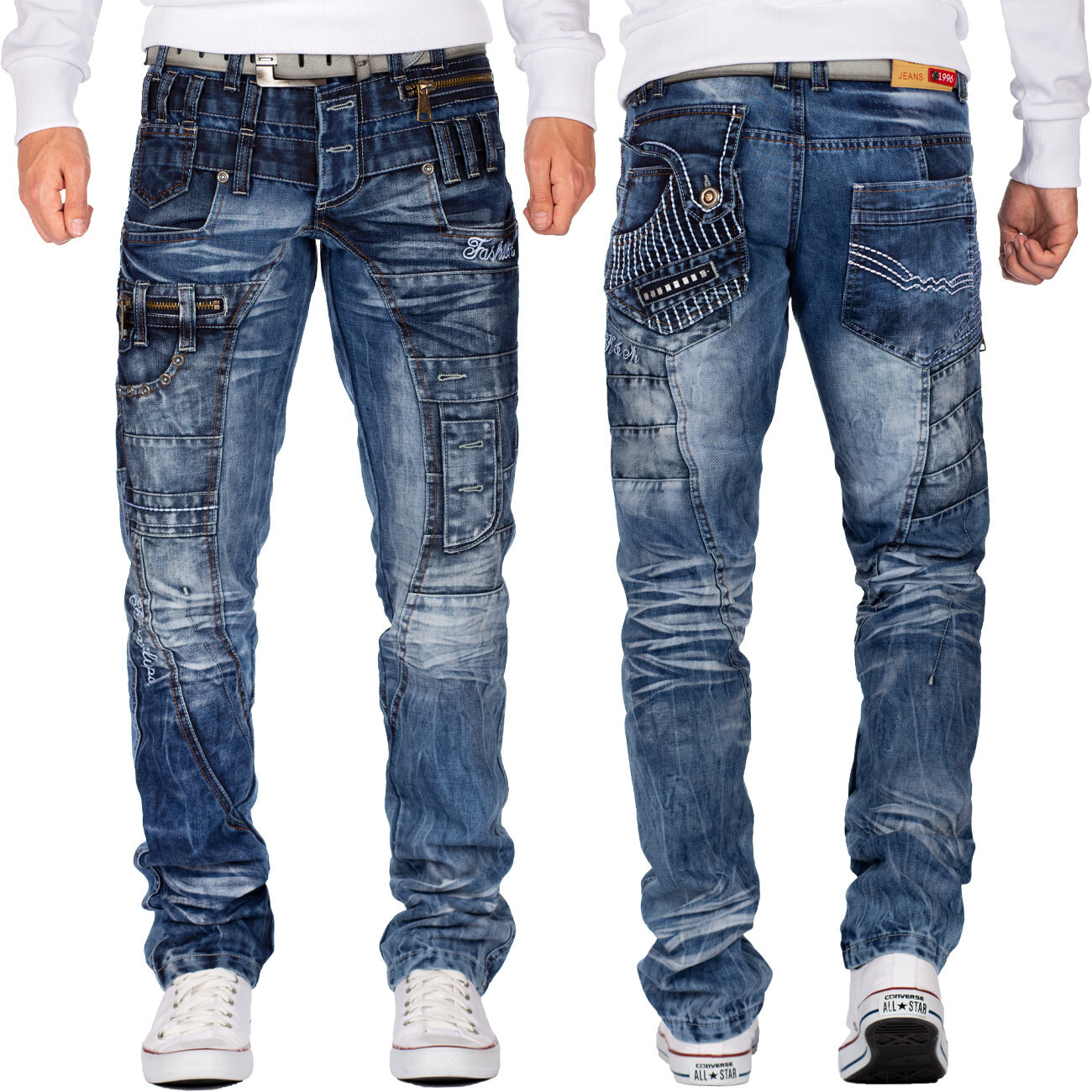 Kosmo Lupo Herren Jeans Freizeit-Hose Extra Cargo Style Denim Designer ...