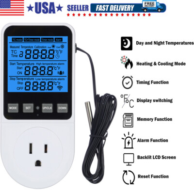 Temperature Controller Heating Cooling with Probe Digital Thermostat ...