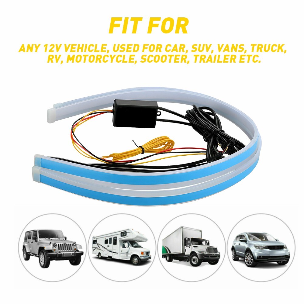RGB 60CM LED DRL Light Car Headlight Strip Light Turn Signal Remote ...