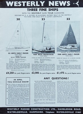 Original Vintage 1960s Westerly 30 25 22 Sailing Boat Advert "Three fine ships" | eBay UK