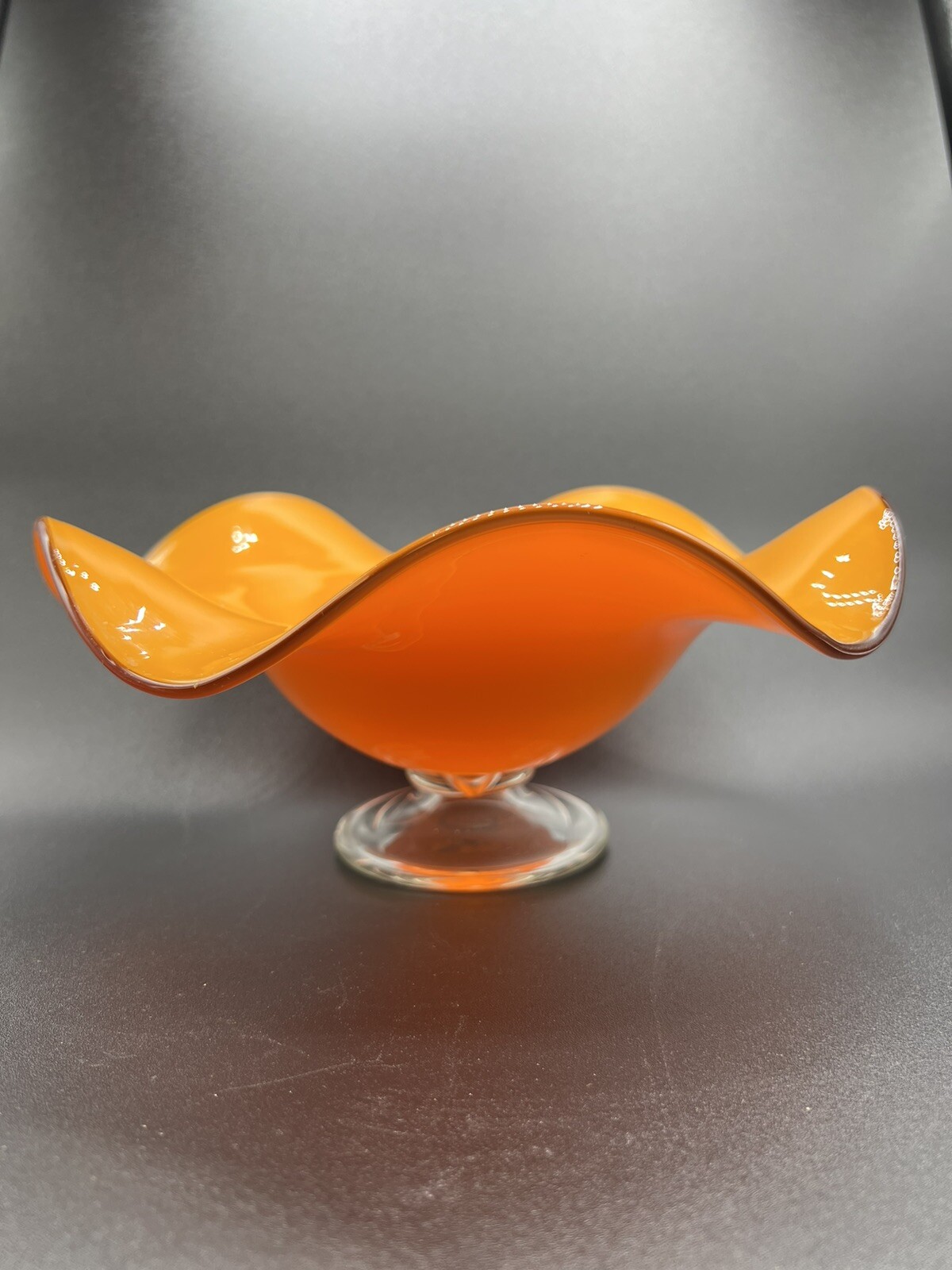 Ruffled Tango Art Glass Vintage Tangerine Orange Pedestal Bowl Dish | eBay