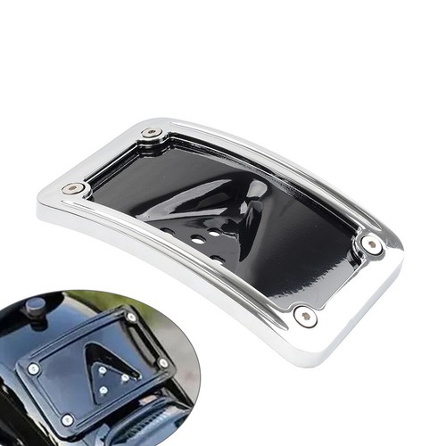 BLK Curved Laydown License Plate Mount Bracket For Harley Dyna Fat ...