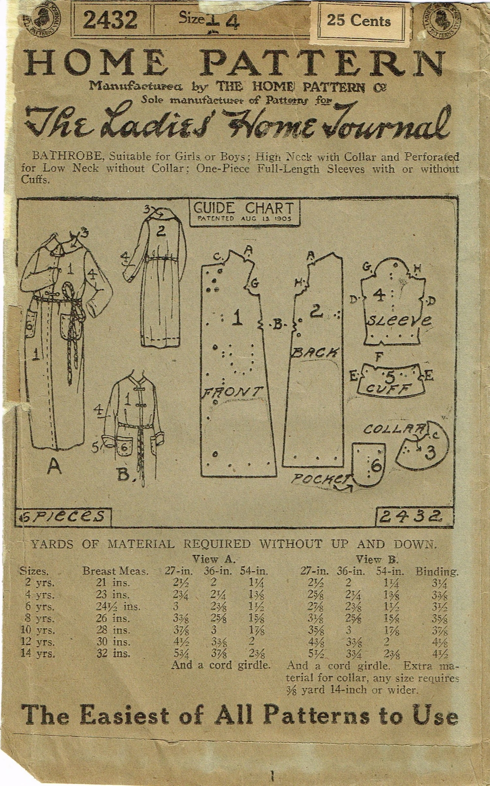 Ladies Home Journal 2432: 1920s Uncut Girls Robe Size 14 Vintage Sewing ...