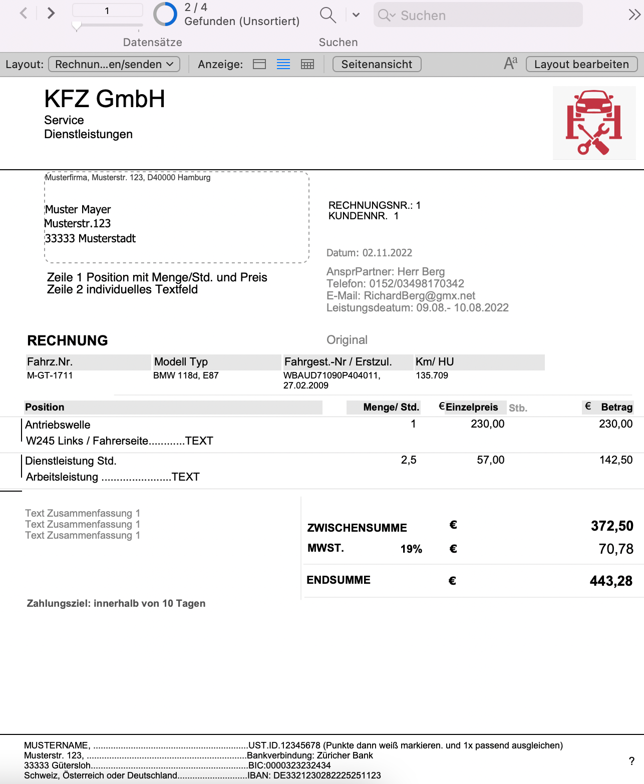 KFZ Rechnungsprogramm,Werkstatt Programm,Autowerkstatt Software Faktura ...