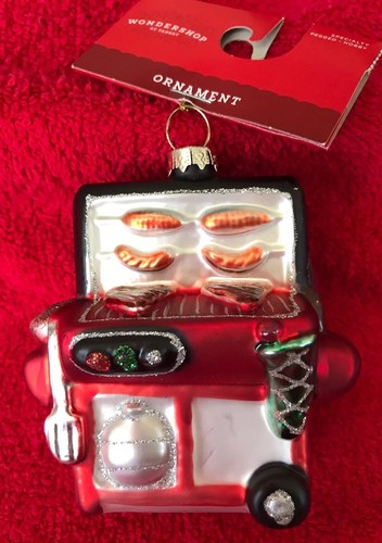 Blown Glass Christmas Tree Ornament Barbecue Grill 3-D NEW 4” T Great ...