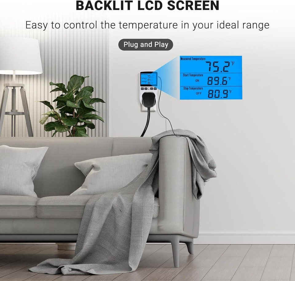 Digital Thermostat Outlet Plug Temperature Controller Heating Cooling ...