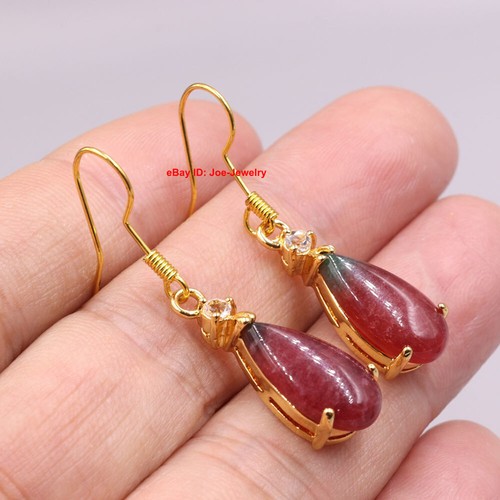 New Arrival Gold Plated Alloy Heated Red Jade Pear Dangle Earring Best ...