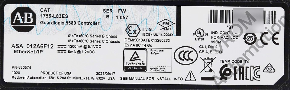 Surplus Allen Bradley 1756-L83ES B ControlLogix 5580 Controller CPU ...