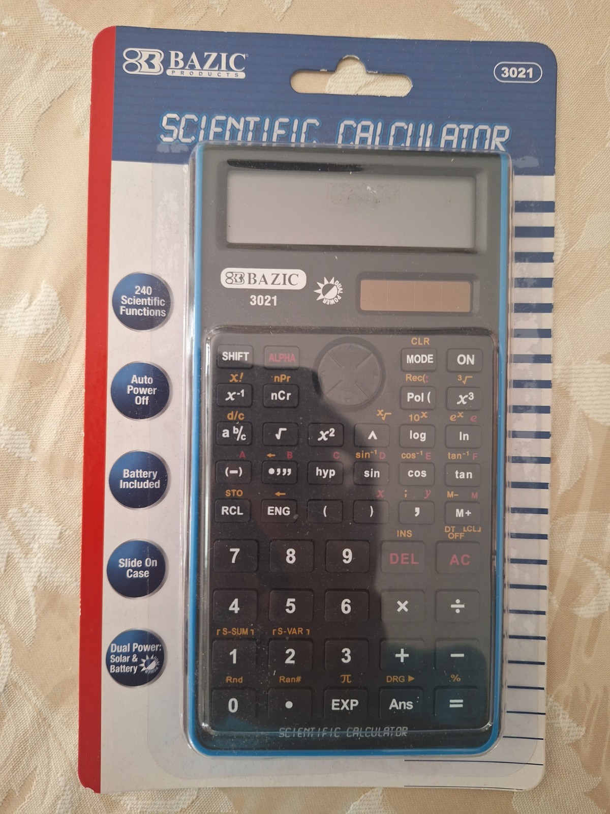 New Bazic Blue Scientific Calculator 10 Digit Slide Case Black 3021 ...