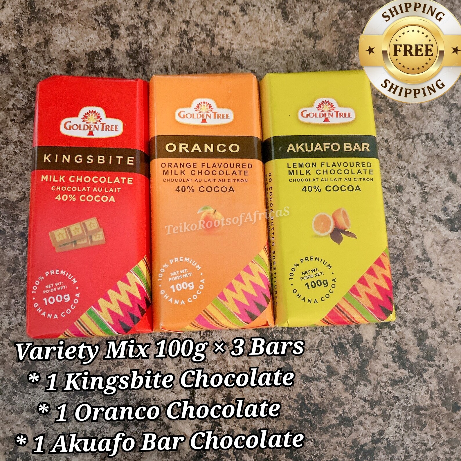×3 Bars Kingsbite Milk Chocolate, GoldenTree Ghana Dark Bars 40% to 90% ...