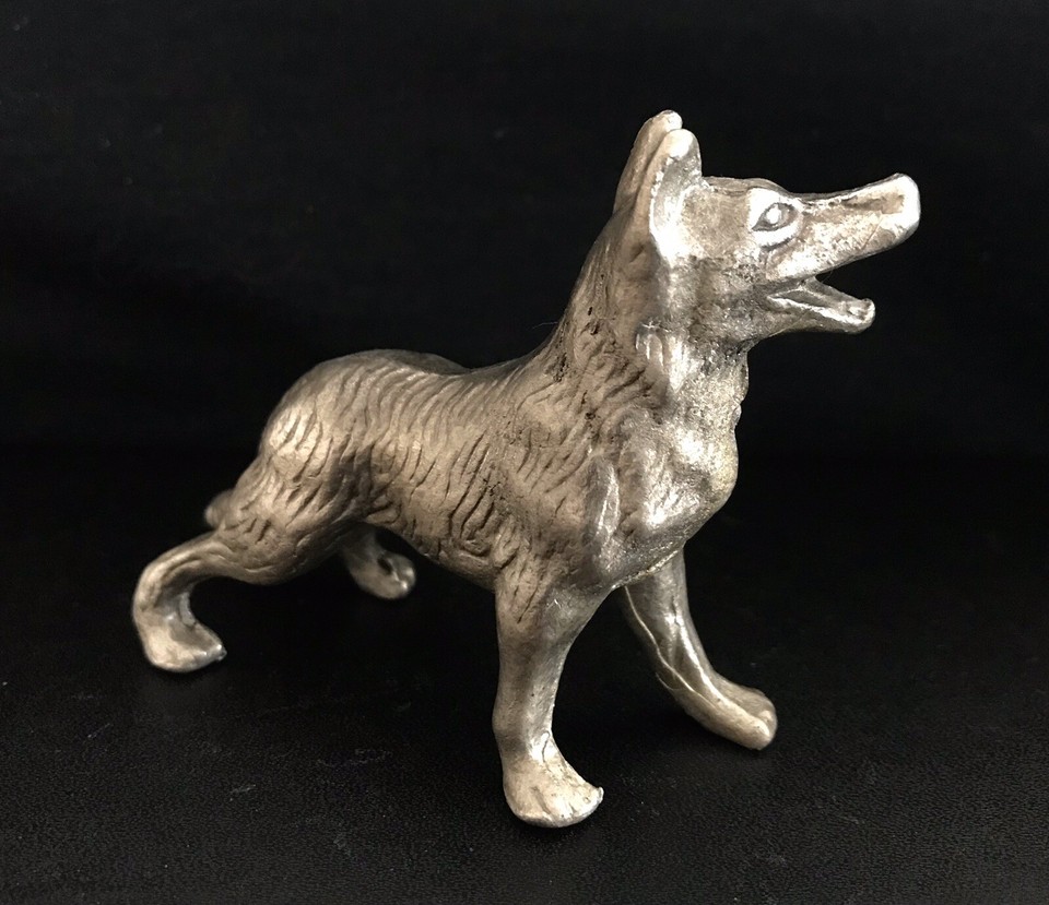 Large Rare Standing Solid Pewter Silver GERMAN SHEPARD Dog Puppy ...