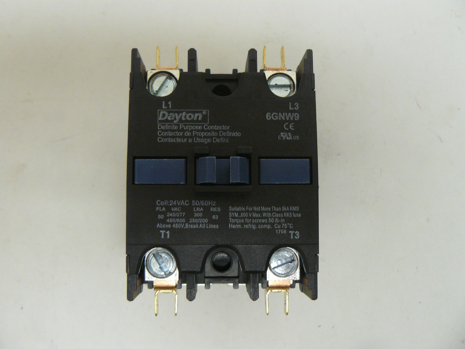 Dayton 6GNW9 Definite Purpose Contactor 2 Pole Fla 277vac 50 Amp Coil ...