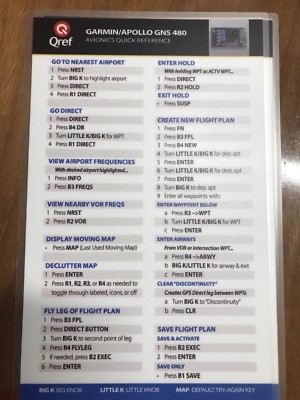 GARMIN APOLLO GNS 480 QUICK REFERENCE CHECKLIST CARD by Qref p/n GA-480 ...