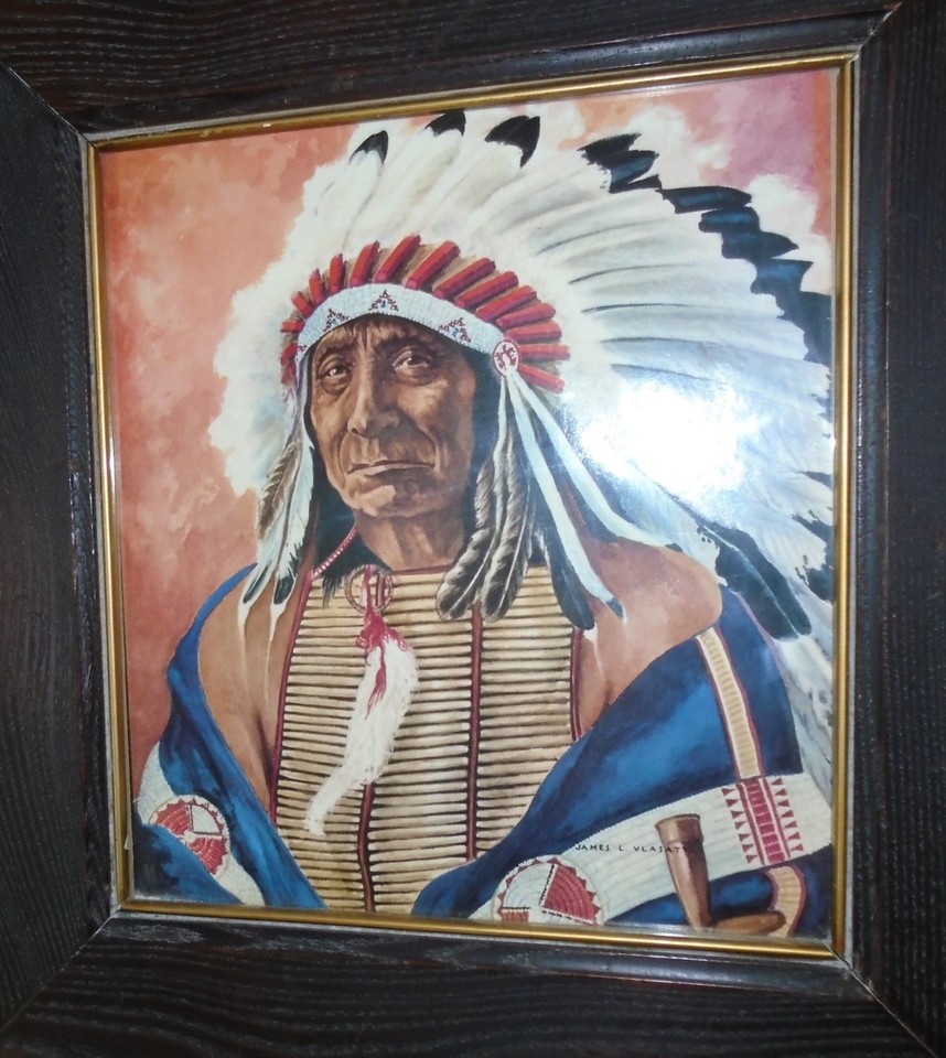VINTAGE NATIVE AMERICAN INDIAN CHIEF RED CLOUD PRINT ORIG FRAME James L ...