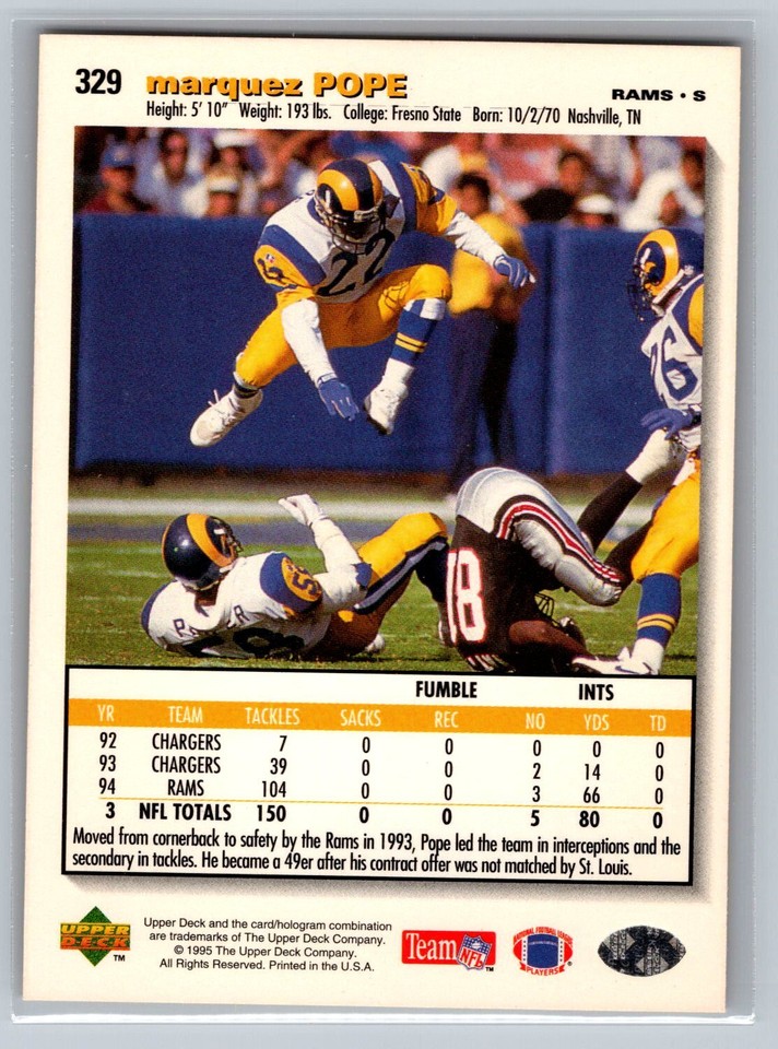 1995 Collector's Choice Football #329 Marquez Pope San Francisco 49ers ...