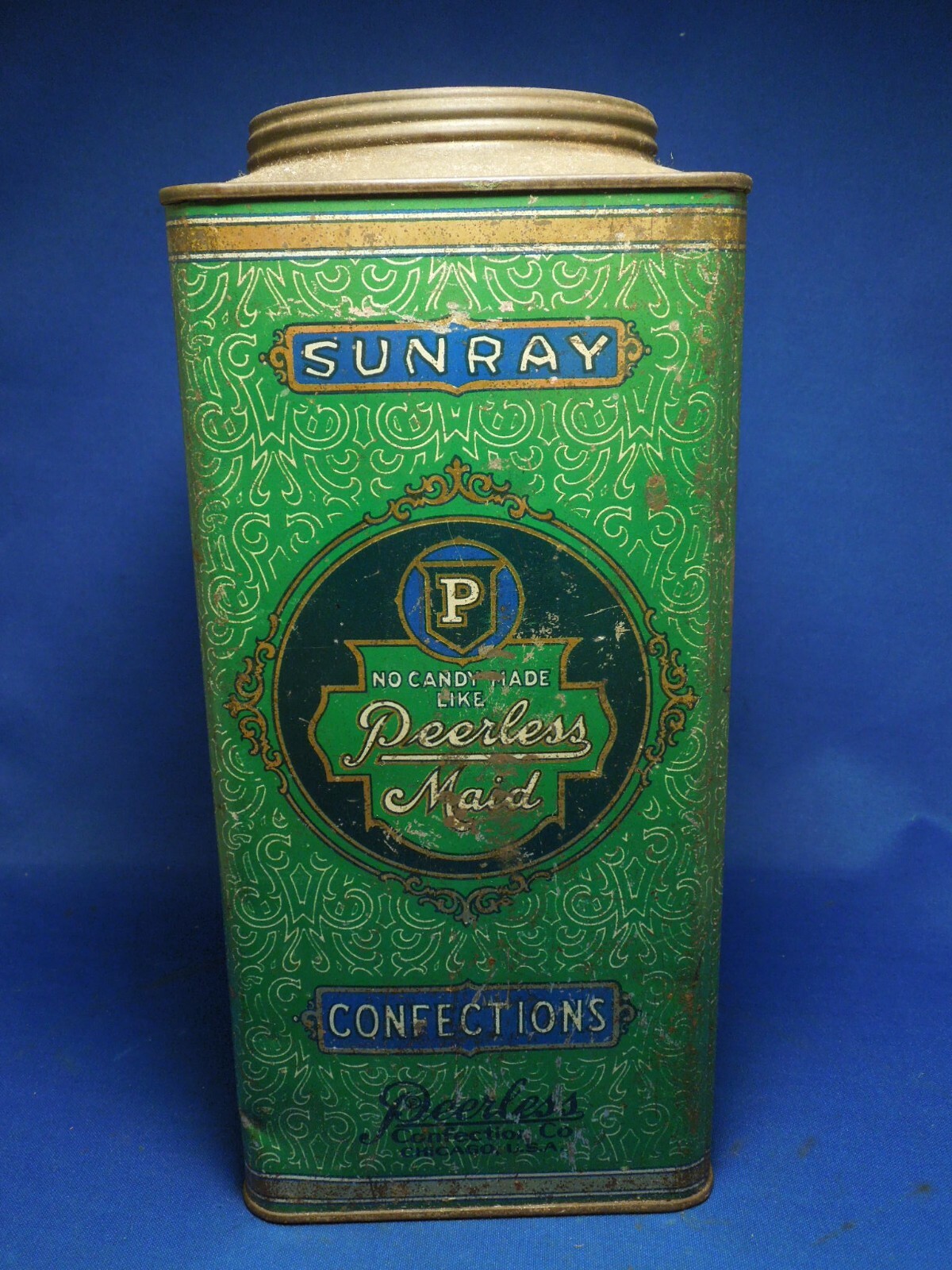 Vintage Green Sunray Confections Peerless Maid Candy Tin Rectangle ...