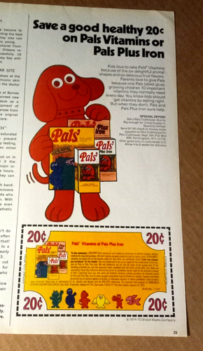 1975 vintage print ad -PALS animal vitamins Bristol-Myers old coupon ...
