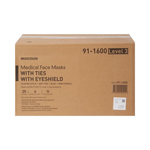 McKesson Surgical Mask with Eye Shield Pleated 100 per Case 91-1600 ...