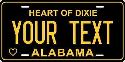 Alabama Black Yellow License Plate Personalized Custom Car Auto Bike ...