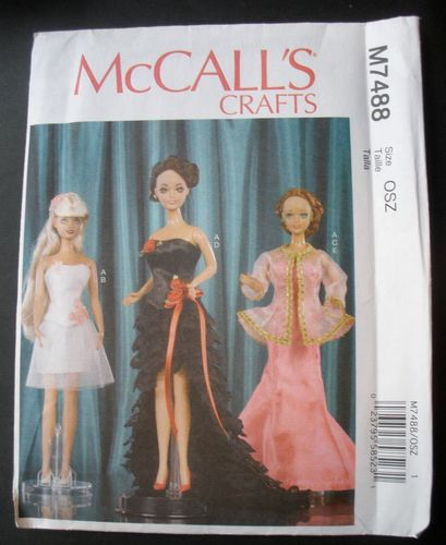 McCALL'S M7488 11.5" BARBIE 5 Styles DOLL EVENING GOWN DRESS CLOTHING ...