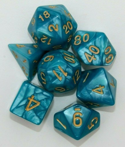 Dungeons & Dragons Polyhedral Teal & Gold 7 Piece Pearl Dnd Dice Set ...