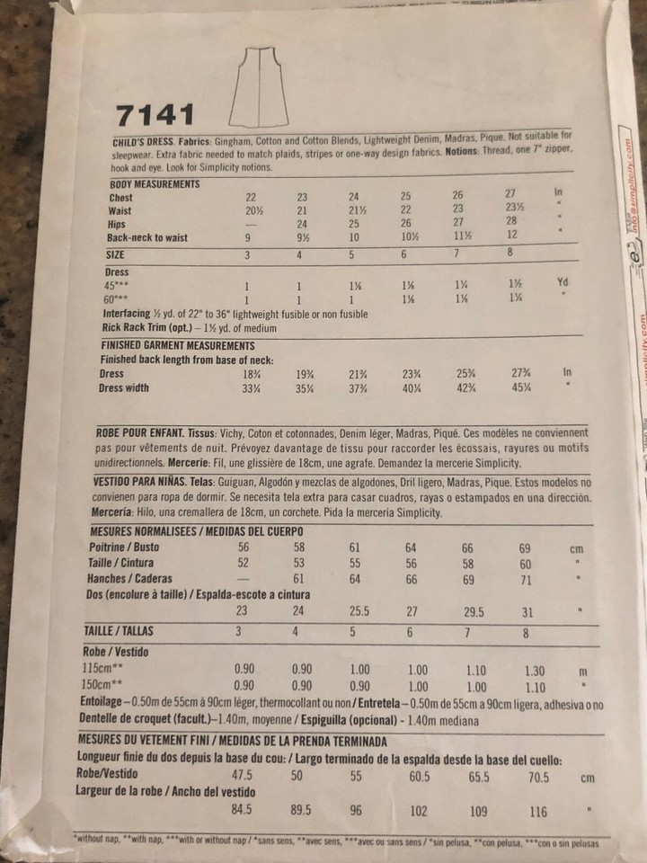 🌺 SIMPLICITY #7141 - GIRLS ~ SO EASY ~ SLEEVELESS SUMMER DRESS PATTERN ...