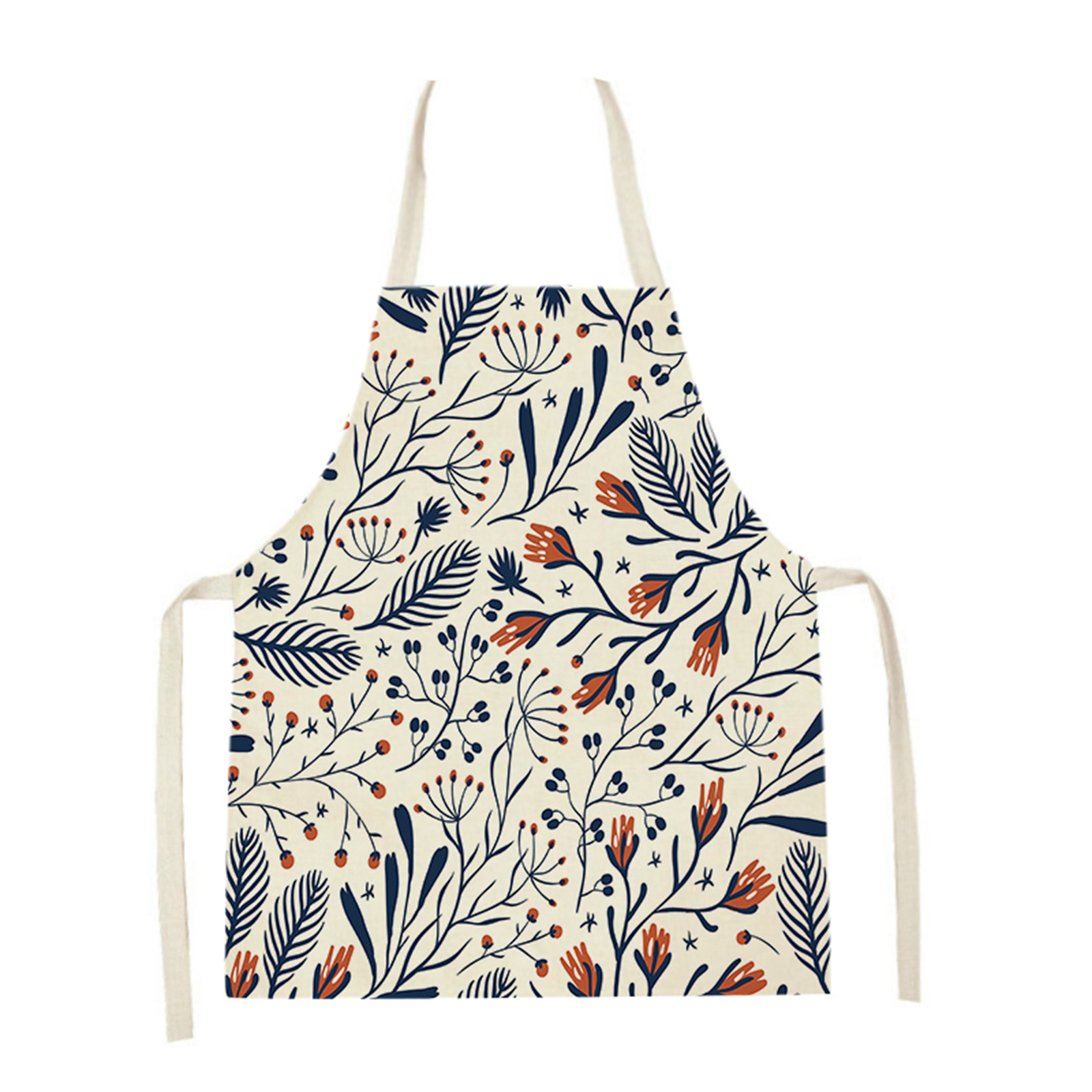 Bib Apron Fixed Strap Large Coverage Leaves Printed Kitchen Chef Long ...