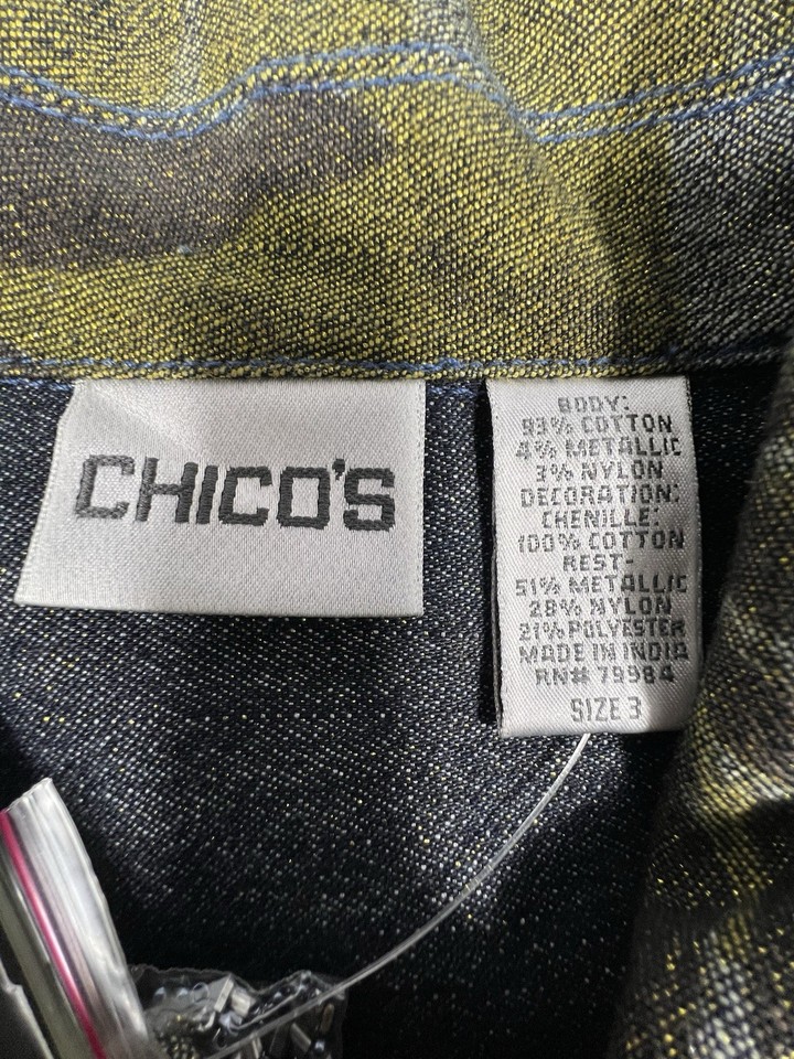 VTG CHICOS Womens 3 XL Green Metallic Embellished Floral Boho Jacket ...