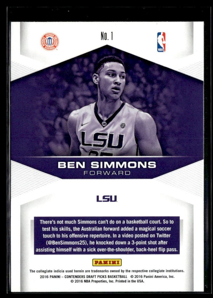 Ben Simmons 2016 Panini Contenders Draft Picks #1 Game Day | eBay