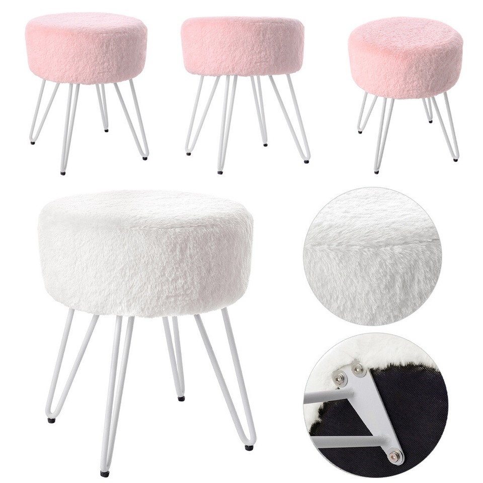 Round Dressing Table Stool Soft Fluffy/Velvet Piano Chair Makeup Seat ...