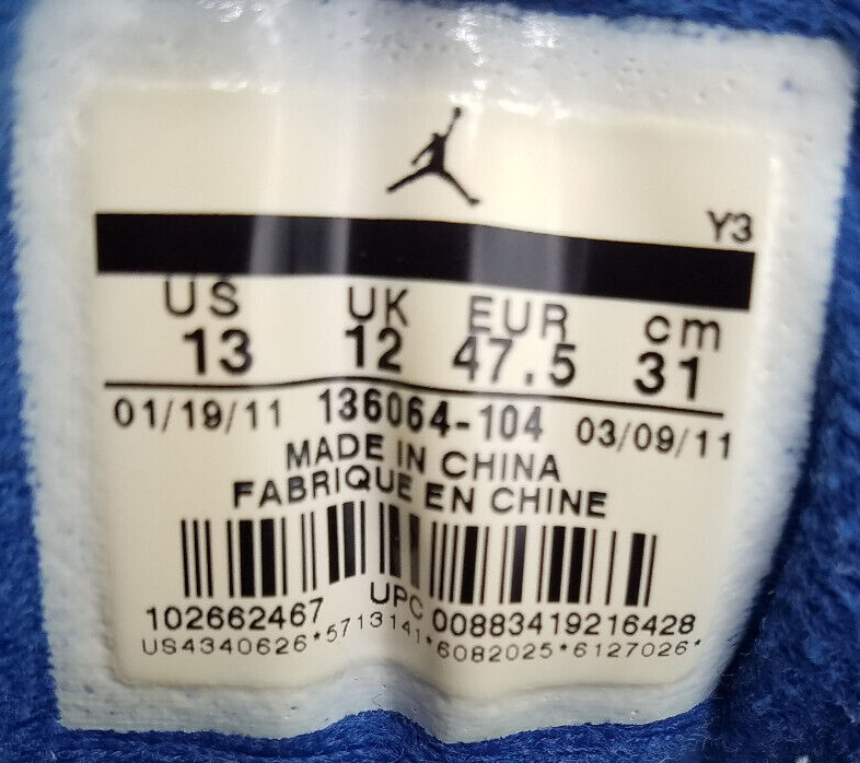 Nike Air Jordan 3 Retro True Blue Men's Size 13 Sneakers White Blue ...
