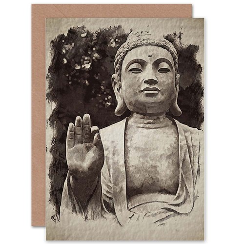 Buddha Statue White Stone Meditation Photo Blank Greeting Card With ...