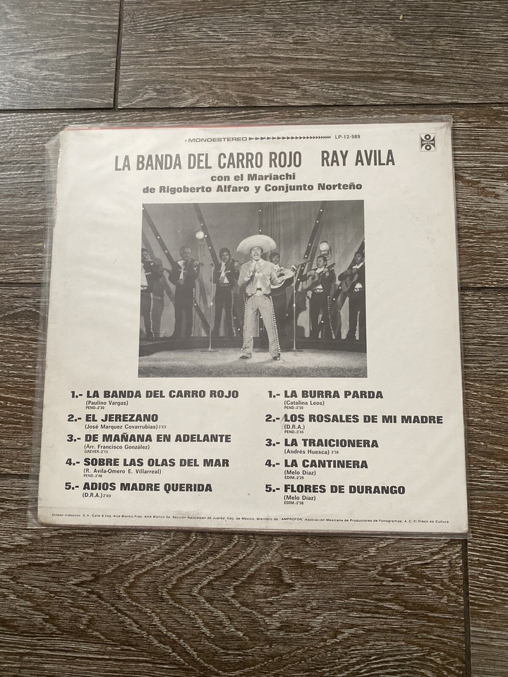 Ray Avila LA BANDA DEL CARRO ROJO 12" Vinyl Album mariachi Norteno ...