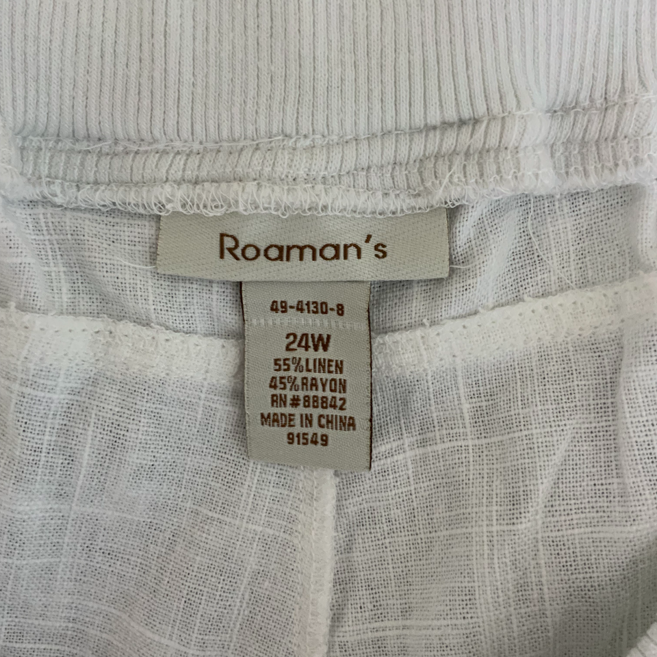 Roaman's Elastic Waist cream Color Pants Slacks Women's Size 24W linen ...