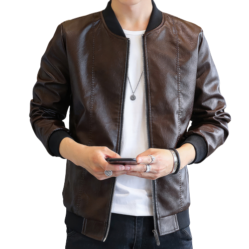Men's Sheepskin Cafe Racer Rib knit Collar Bomber biker Classic Leather ...
