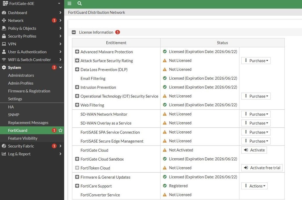 Fortinet Fortigate 60E VPN Firewall with licenses till 2026-06 no PSU ...