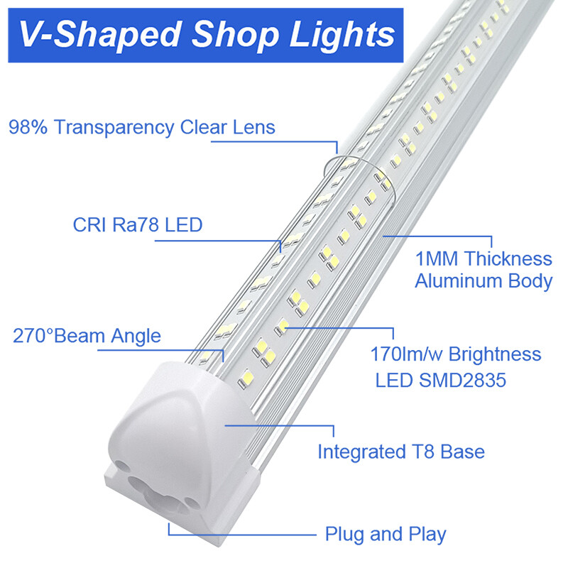 25 Pack 8FT 144W LED Tube Light Garage Ceiling T8 LED Shop Light ...