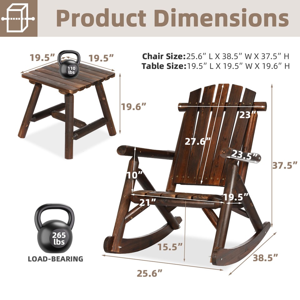 Log Rocking Chair Adirondack Wooden Porch Rocker Patio Deck Furniture ...