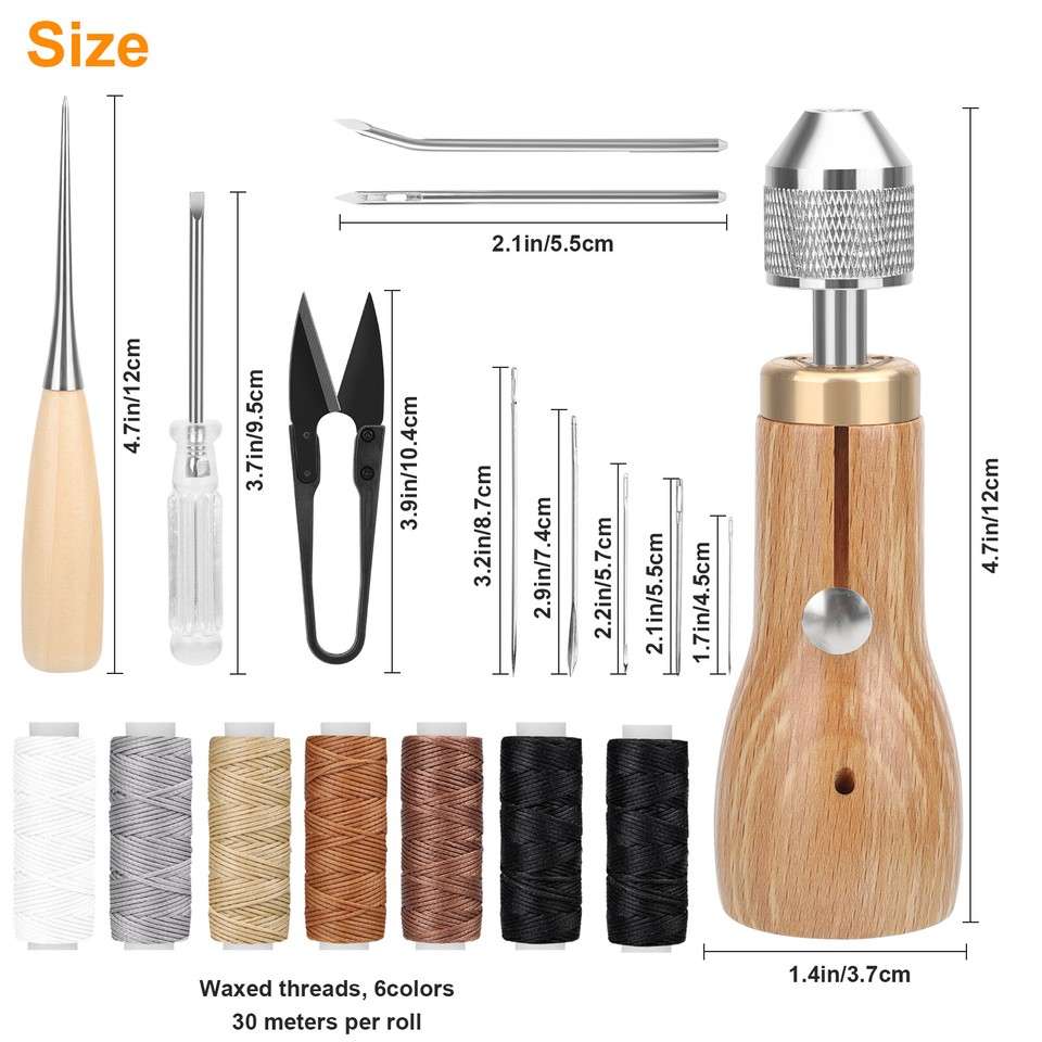 23 Pcs Leather Sewing Awl Kit Hand Stitcher DIY Craft Needles Thread ...