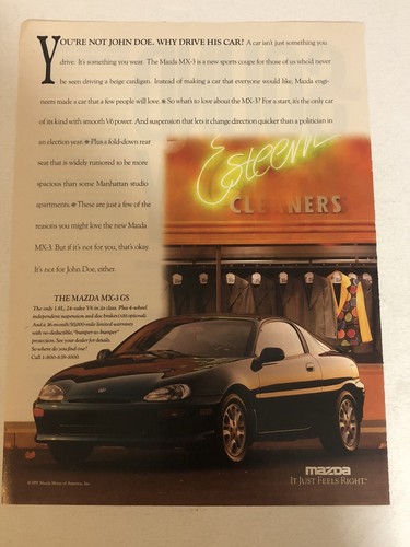 1991 Mazda Mx-3 GS Car Vintage Print Ad pa28 | eBay
