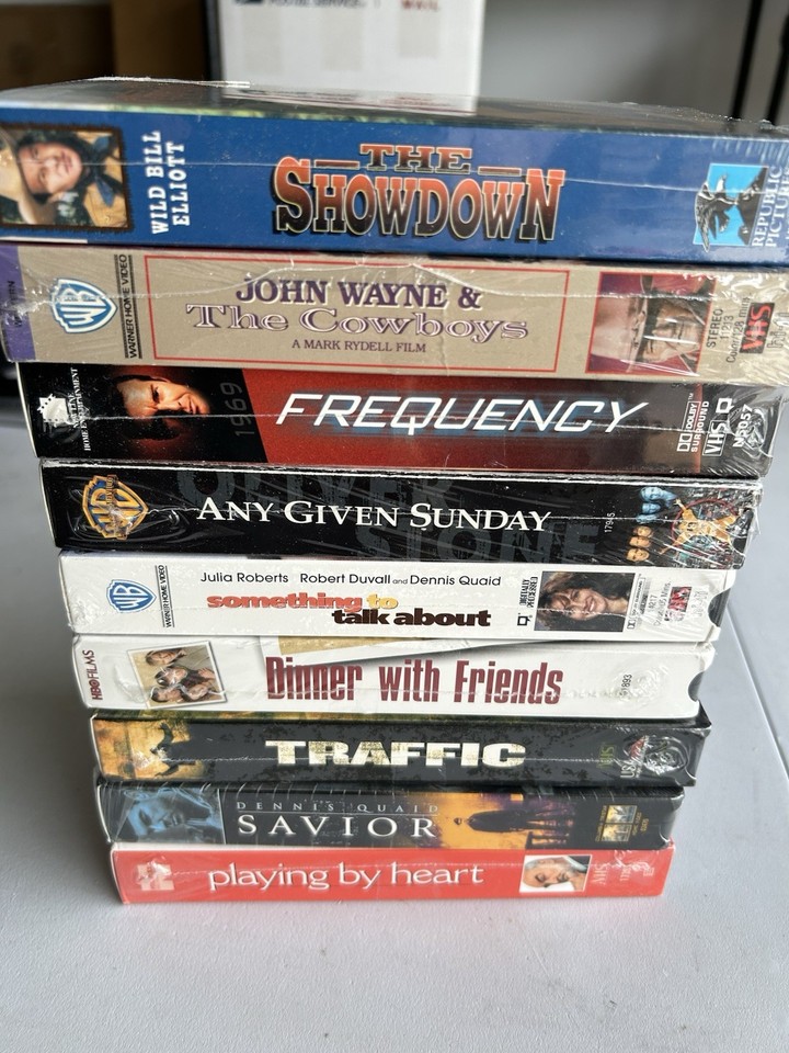 Lot Of 10 New Sealed VHS Movies Dennis Quaid Traffic Cowboys Frequency ...