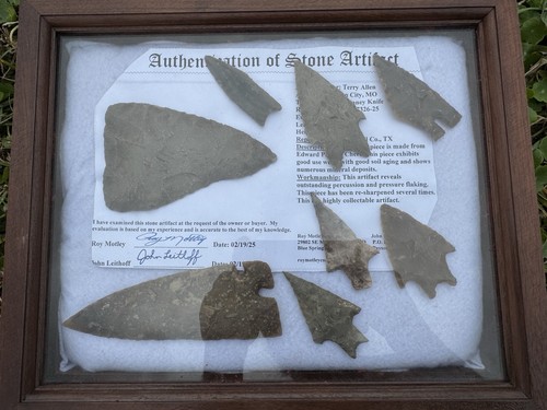 Framed Collection Of 8 Native American Texas Arrowheads Artifacts COA ...