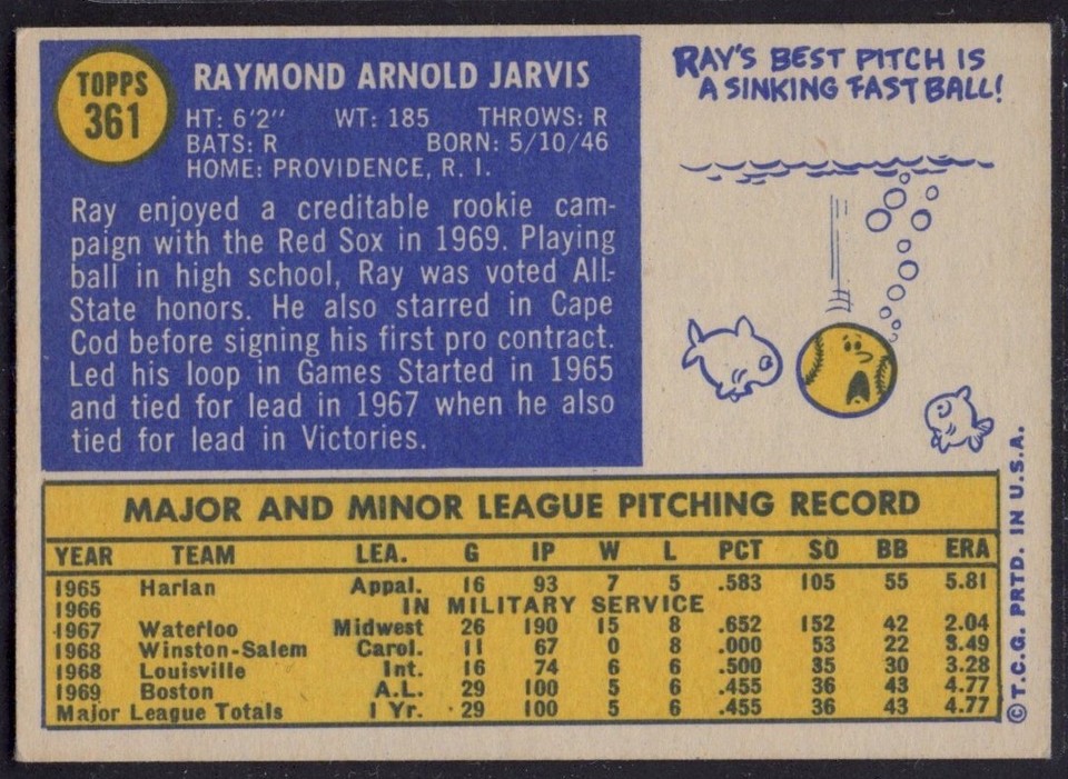 1970 Topps Baseball Card #361 Ray Jarvis Boston Red Sox EX-MT *cc | eBay