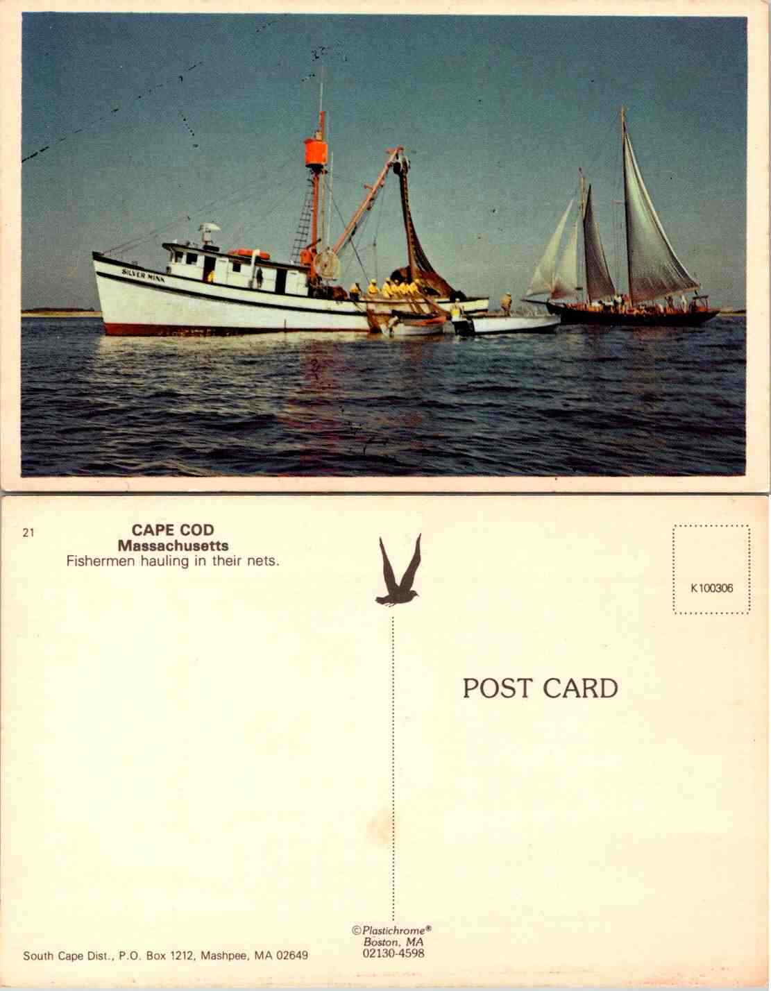 Vintage Postcard - Boat "Silver Mink" CAPE COD, Fishermen hauling in ...