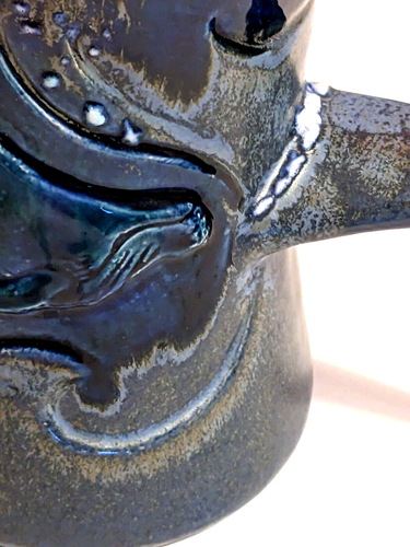 Vintage Doug Wylie Oversized Blue Whale Tail Mug Drip Glaze Tankard Sea ...