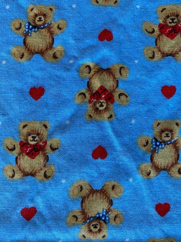 WAMSUTTA~Hallmark Cards Fabric~TEDDY BEARS~Bandana~Hearts~LIGHT BLUE ...