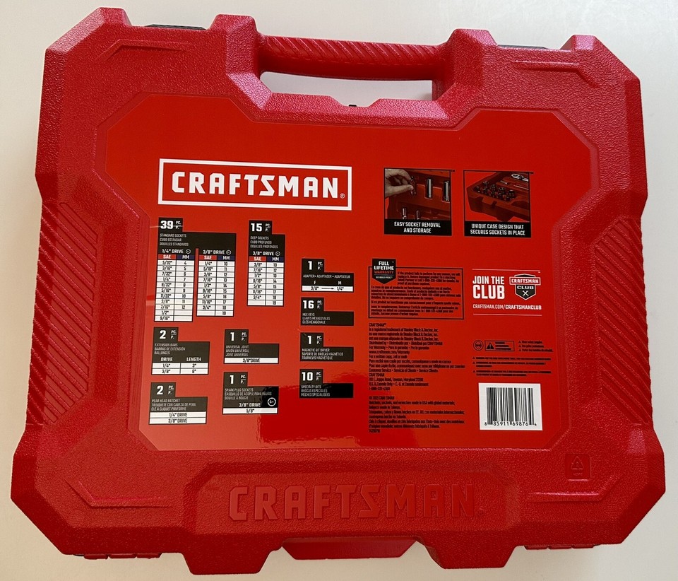 Craftsman 88 Piece SAE/Metric 3/8” 1/4” Socket Set Made In Texas USA ...