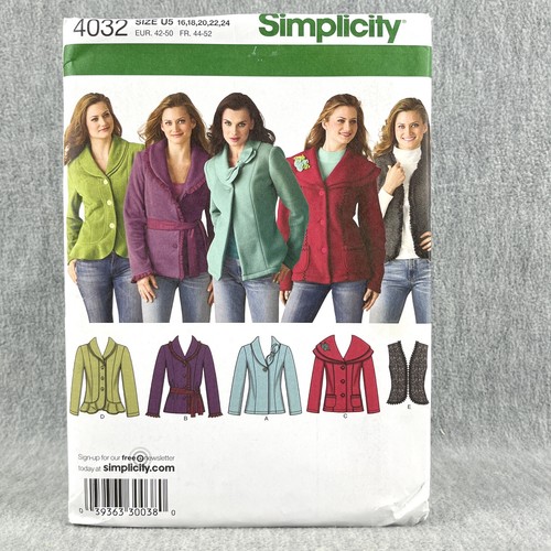 Simplicity 4032 Plus Size Button Front Jacket and Vest Misses Sz 16 24 ...